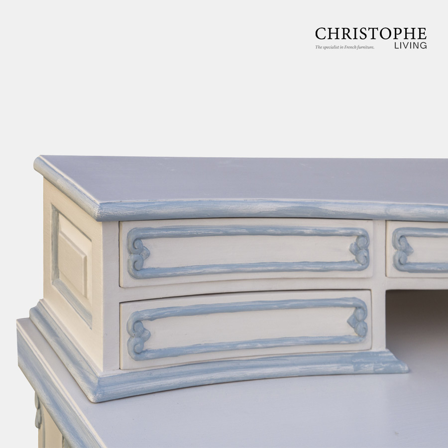Limoges Desk with Top Drawers and Blue Trim - Christophe Living