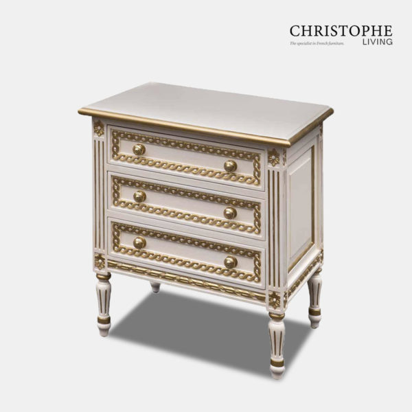 Louis XVI Bedside Cabinet 3 Drawers with Rope Carving and Gold Trim ...