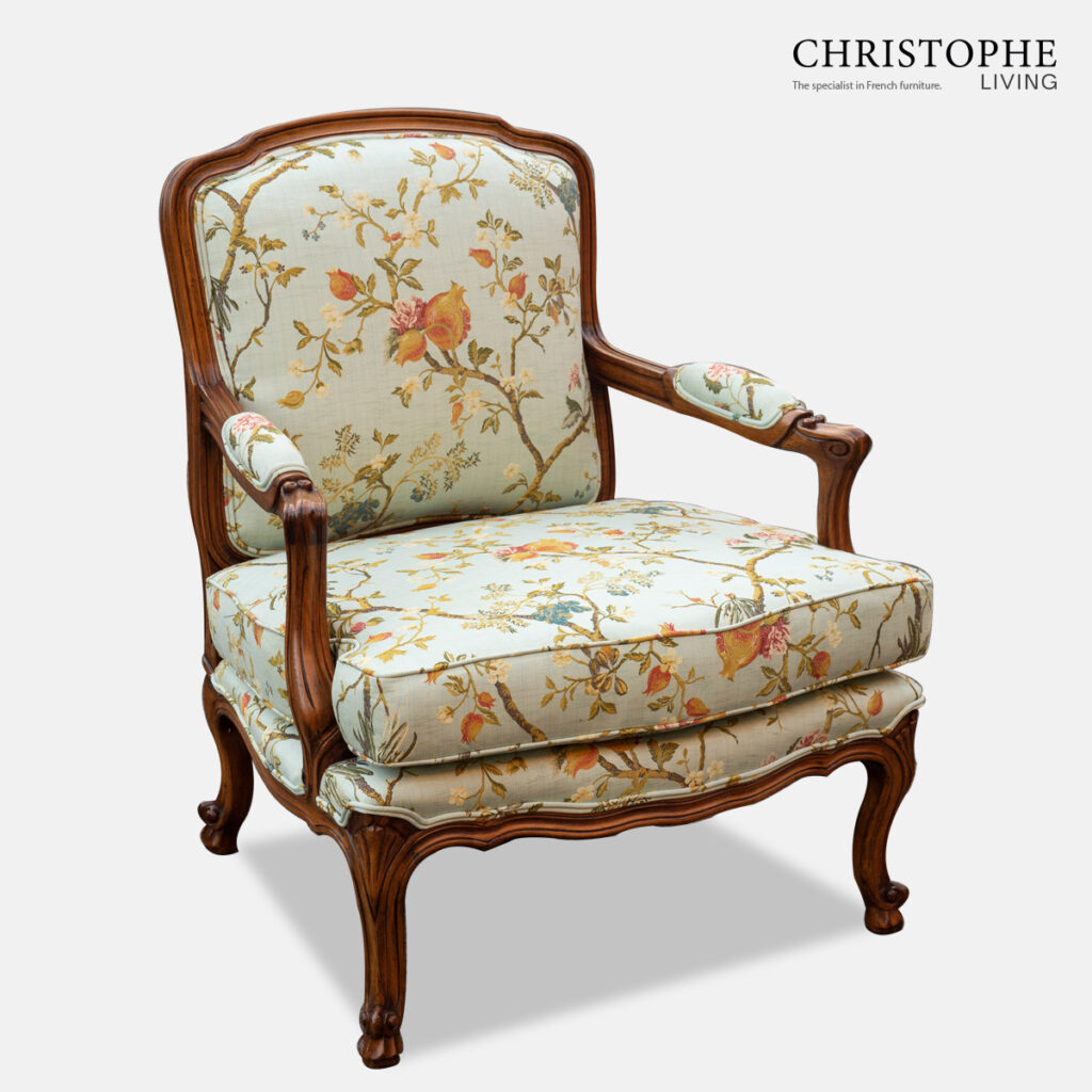 French Armchair Teal Louis Floral - Christophe Living