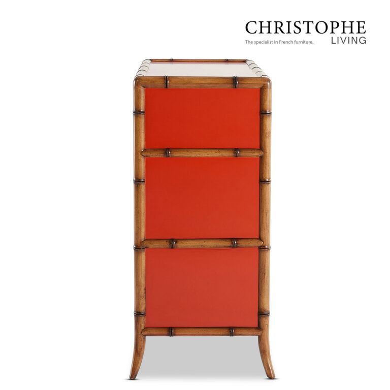Capri Bamboo Style Tallboy in Tamarillo Orange Red with Antique Brass ...