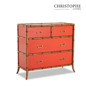 Capri Bamboo Style Tallboy in Tamarillo Orange Red with Antique Brass ...